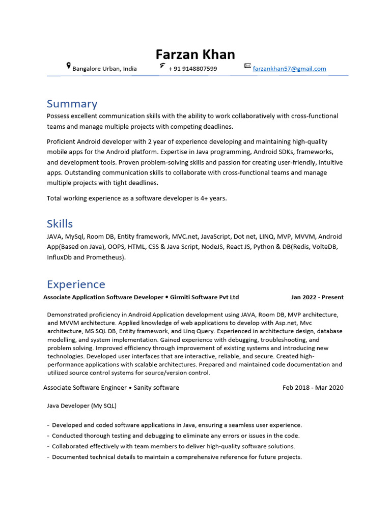 Farzan Khan (Android Dev) | PDF | Business | Technology & Engineering