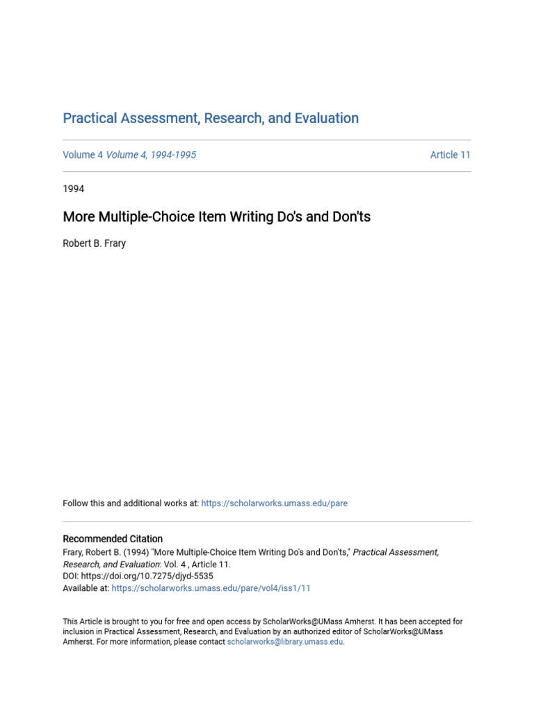 More Multiple-Choice Item Writing Dos and Donts | PDF | Multiple Choice ...