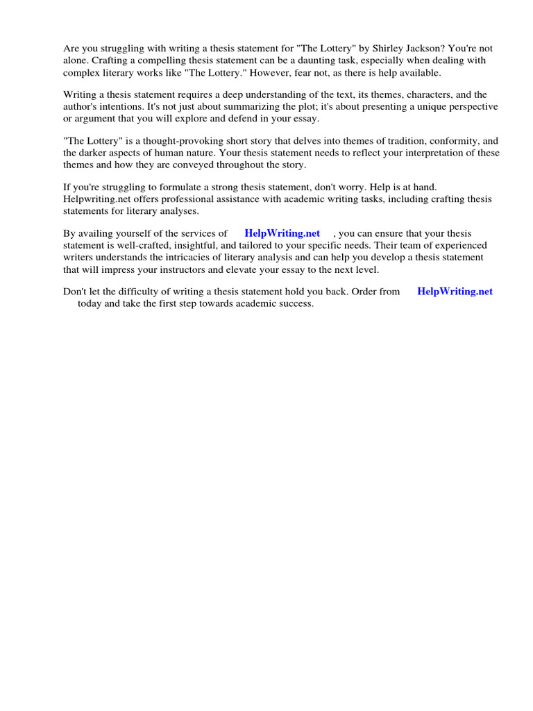 How To Write A Thesis Statement For The Lottery By Shirley Jackson Pdf 4836