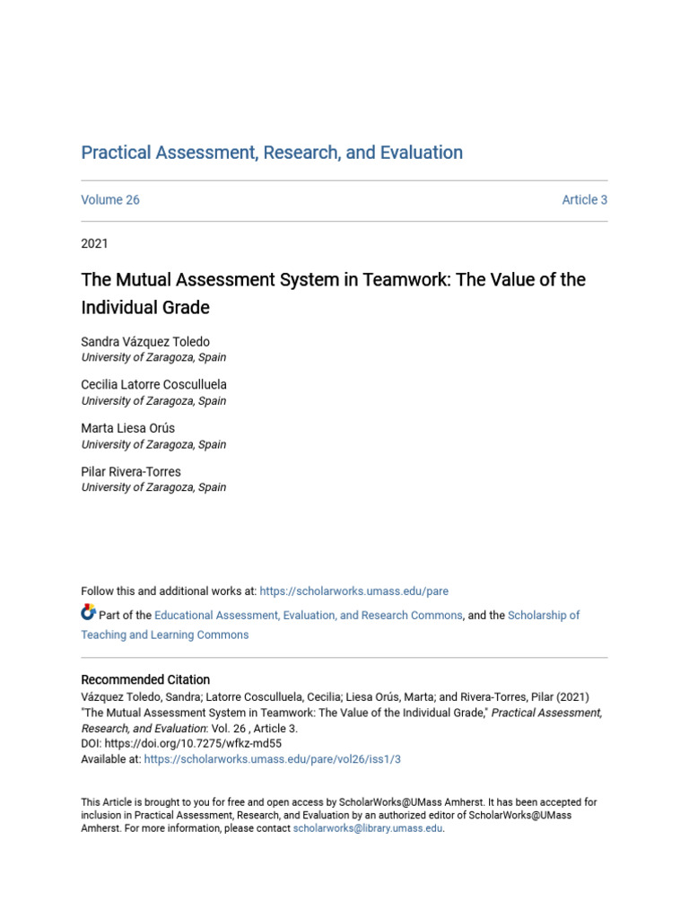 The Mutual Assessment System in Teamwork | PDF | Rubric (Academic ...
