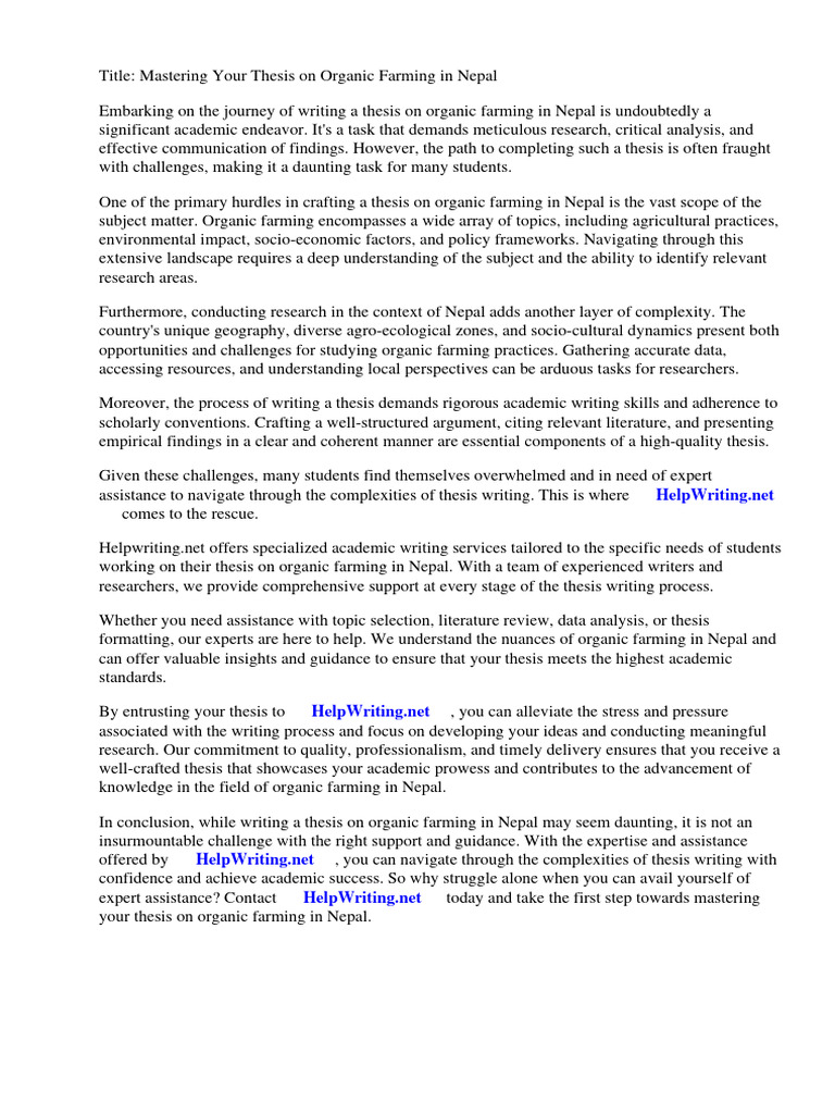 Thesis On Organic Farming in Nepal | PDF | Agriculture | Organic Farming
