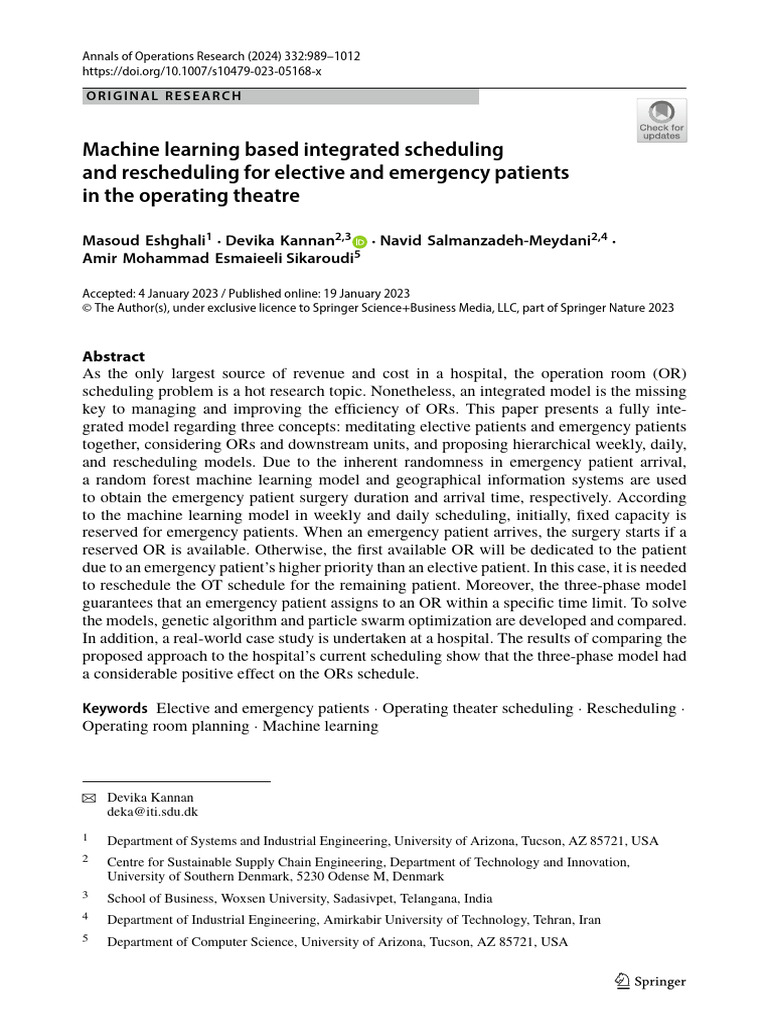 Machine Learning Based Integrated Scheduling and Rescheduling For Elective and Emergency ...