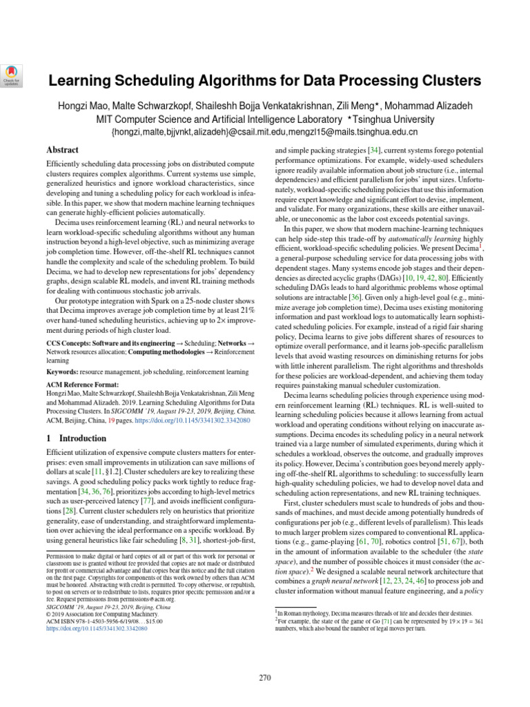 Learning Scheduling Algorithms For Data Processing Clusters Pdf Scheduling Computing