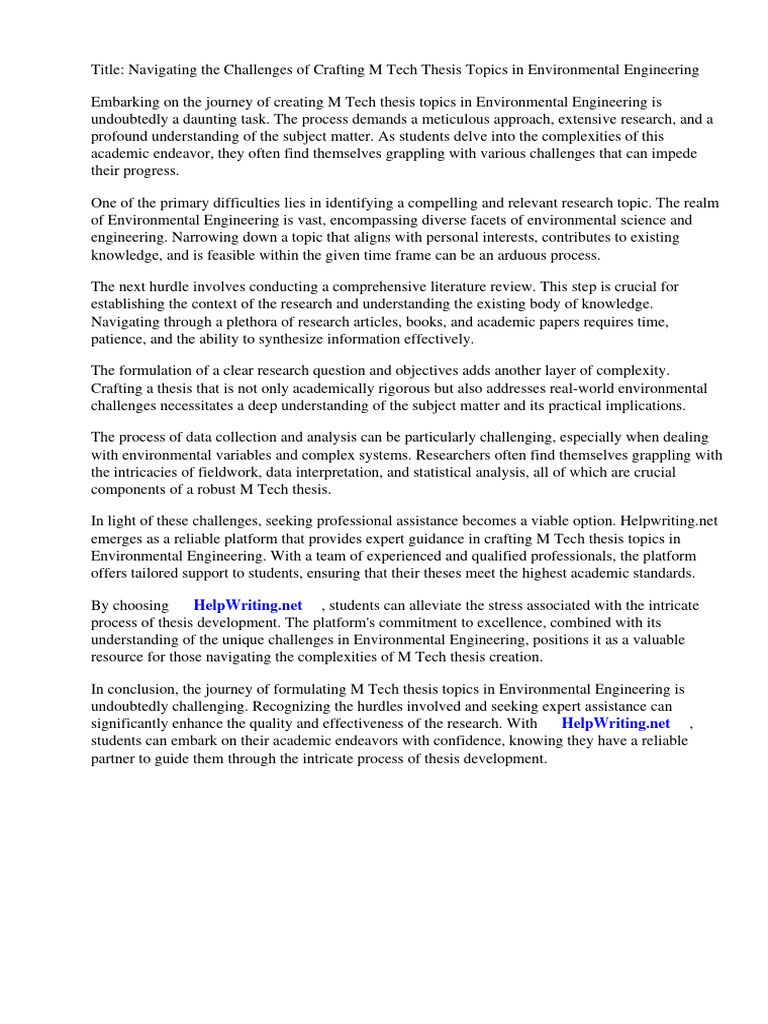 M Tech Thesis Topics in Environmental Engineering | PDF | Machine Learning | Thesis