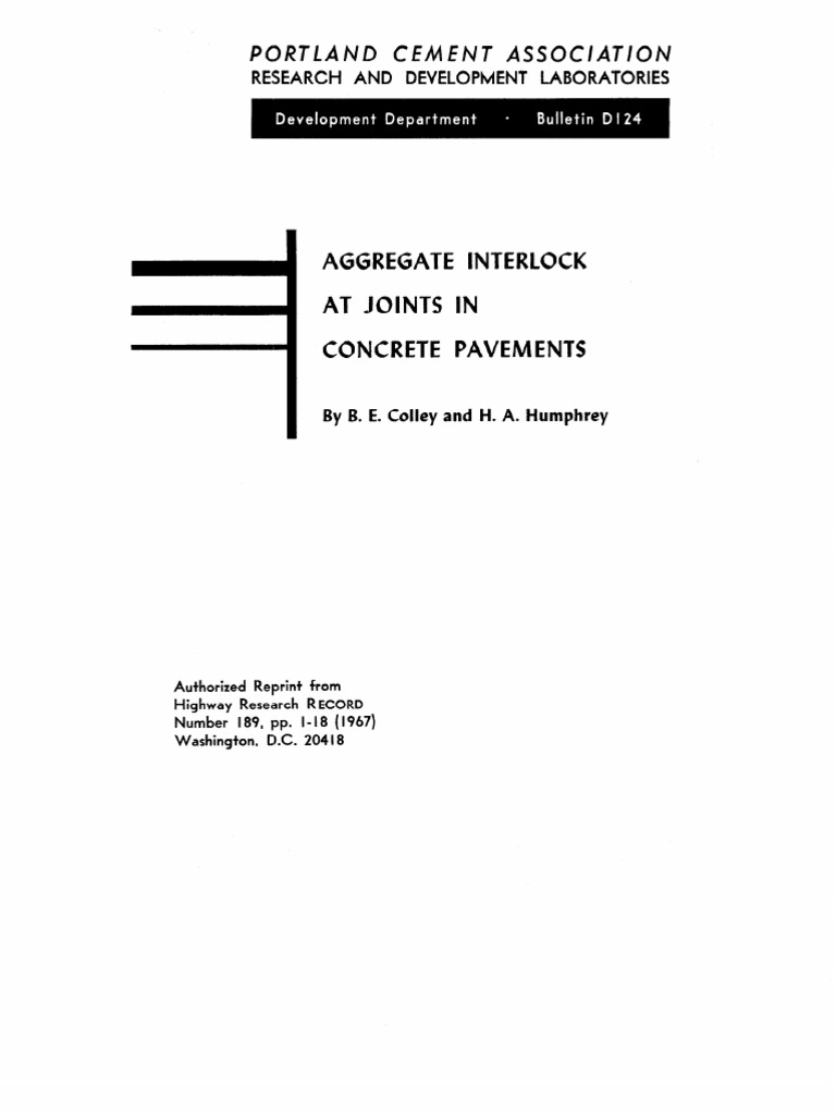 Portland Cement Association: Aggregate Interlock AT Joints IN Concrete ...