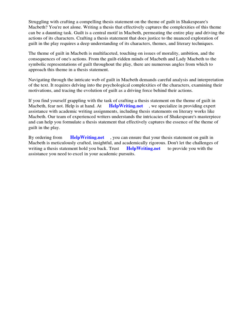 Macbeth Thesis Statement Guilt | PDF