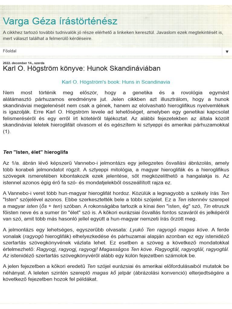 Varga Géza Írástörténész - Karl O. Högström Könyve - Hunok ...