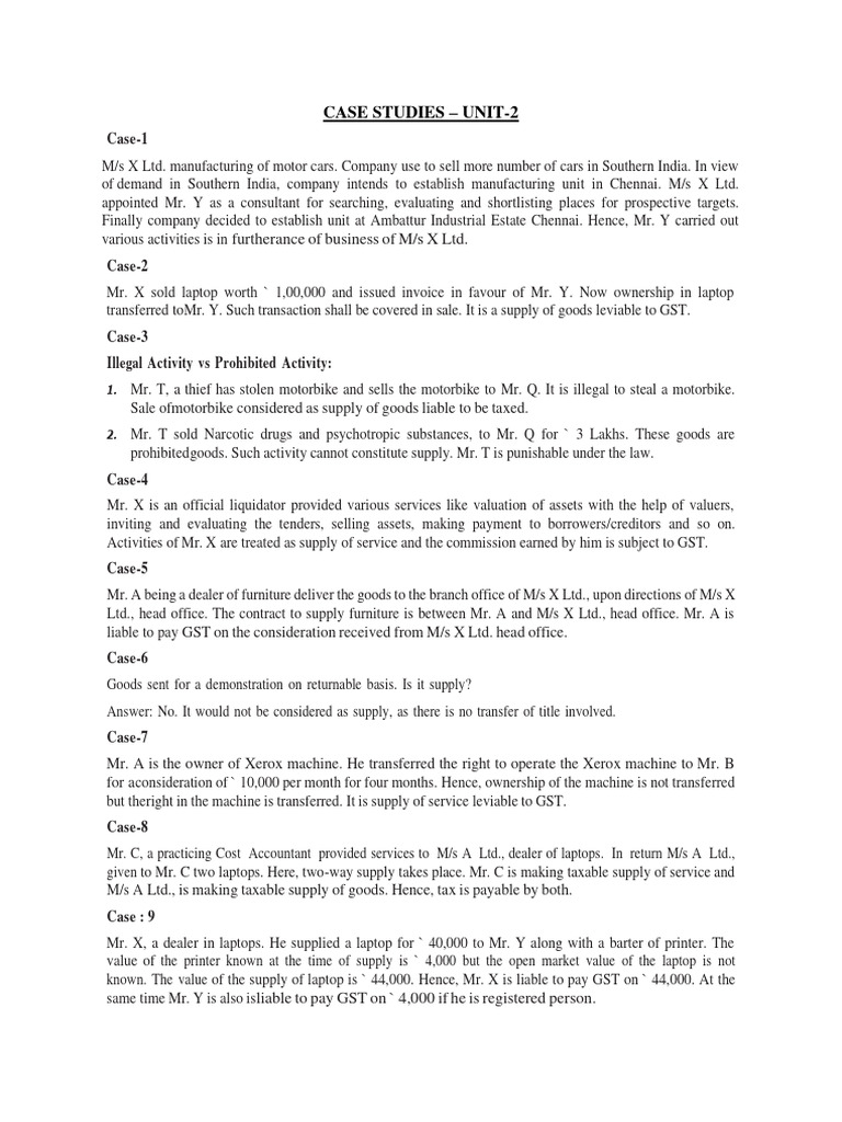 BBA618 - Goods & Service Tax - CASE STUDIES - UNIT-2 | Download Free ...