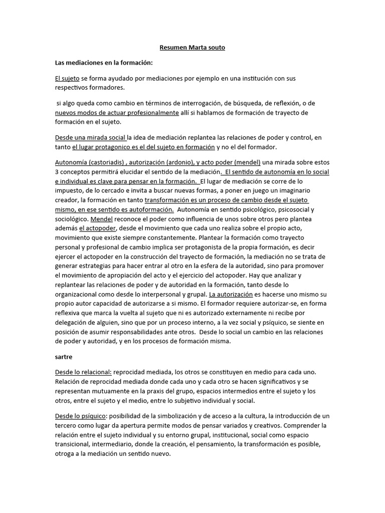 Resumen Marta Souto | PDF | Subjetividad | Psique (psicología)