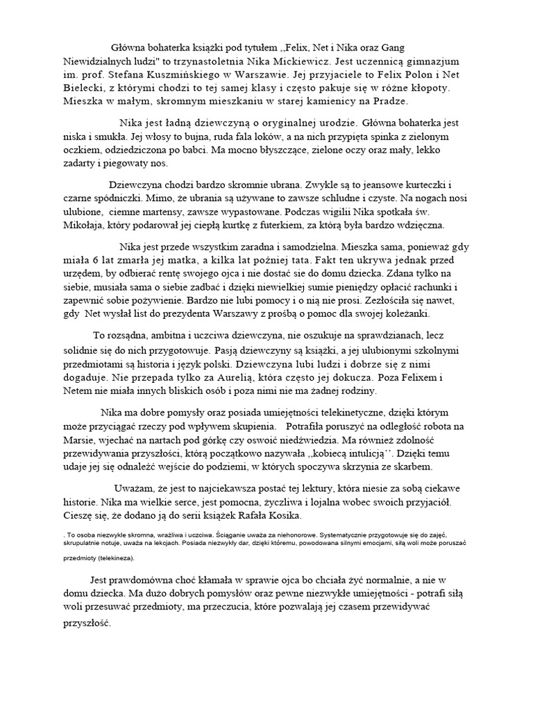 Charakterystka - Nika Mickiewicz - Lektura | PDF