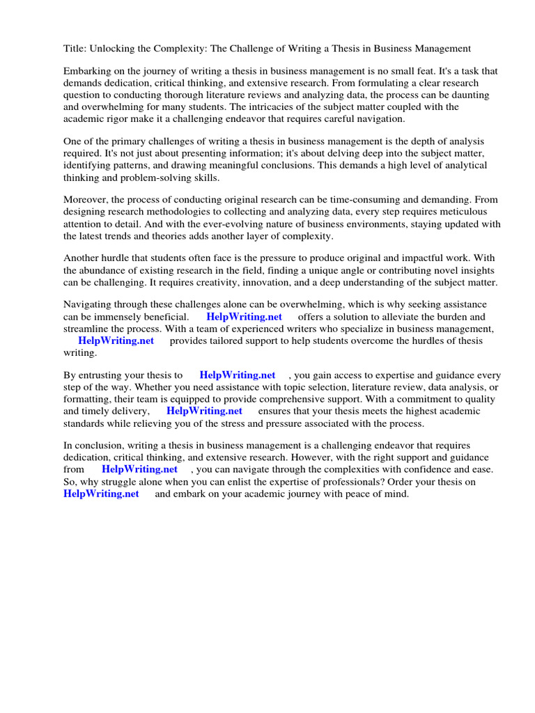 Sample Thesis Title Business Management | PDF