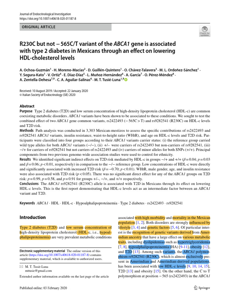 R230C But Not 565C - T Variant | PDF | High Density Lipoprotein ...