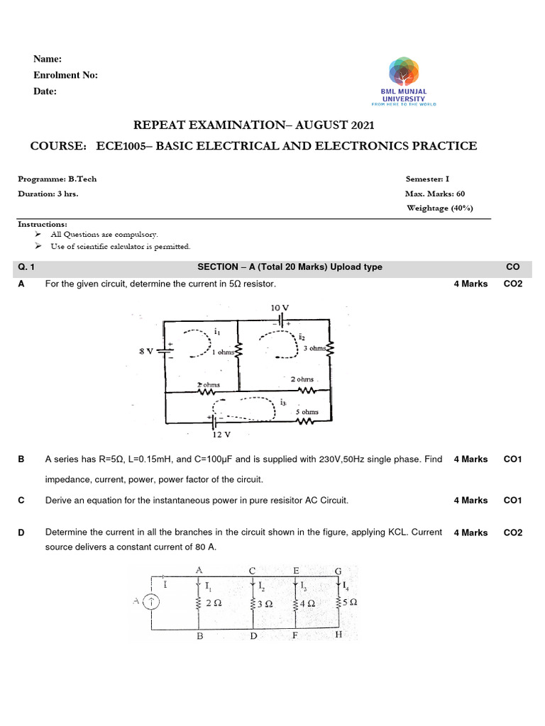 ECE1005_BASIC ELECTRICAL AND ELECTRONICS PRACTICE | PDF | Electrical Network | Capacitor