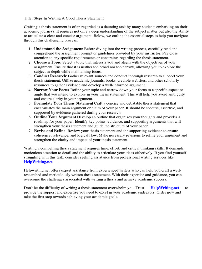 Steps in Writing a Good Thesis Statement | PDF | Essays | Thesis