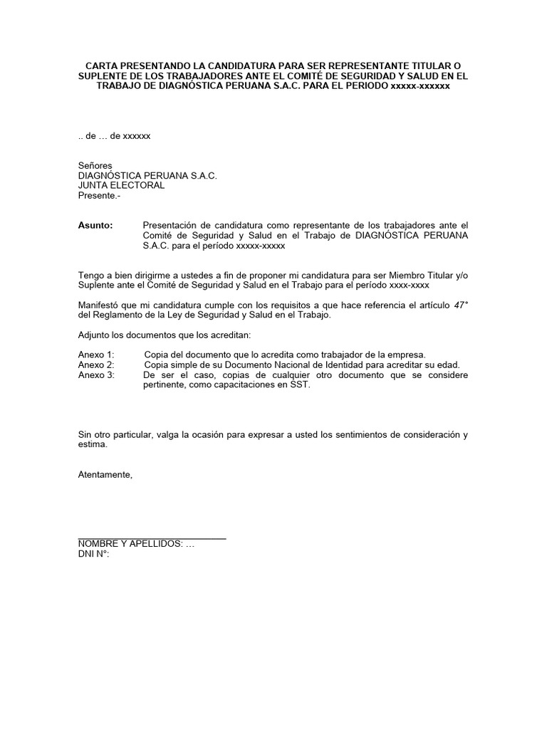 Carta Presentando La Candidatura para Ser Representante | PDF Carta Presentando La Candidatura para Ser Representante | PDF