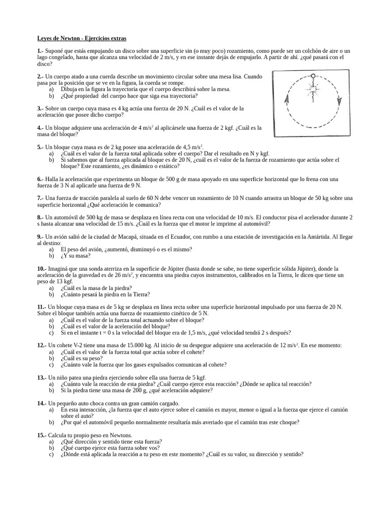Leyes de Newton - Ejercicios Extras | PDF | Fuerza | Fricción