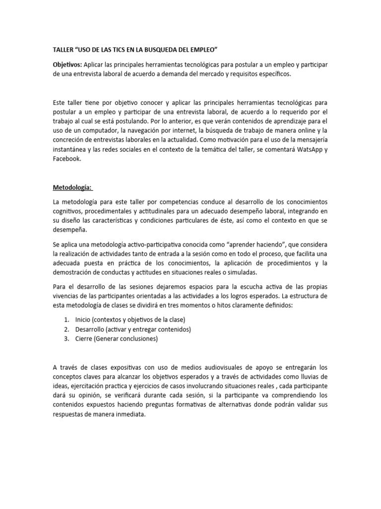 4.- TALLER USO DE LAS TICS EN LA BUSQUEDA DE EMPLEO | PDF 4.- TALLER USO DE LAS TICS EN LA BUSQUEDA DE EMPLEO | PDF