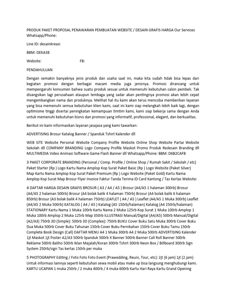 Paket Proposal Penawaran Pembuatan Website Desain Grafis | PDF | Seni