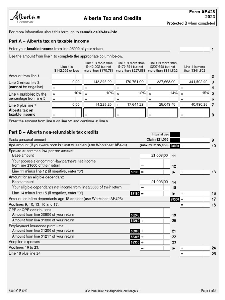 Alberta Tax and Credits: Form AB428 2023 | PDF | Taxes | Government ...