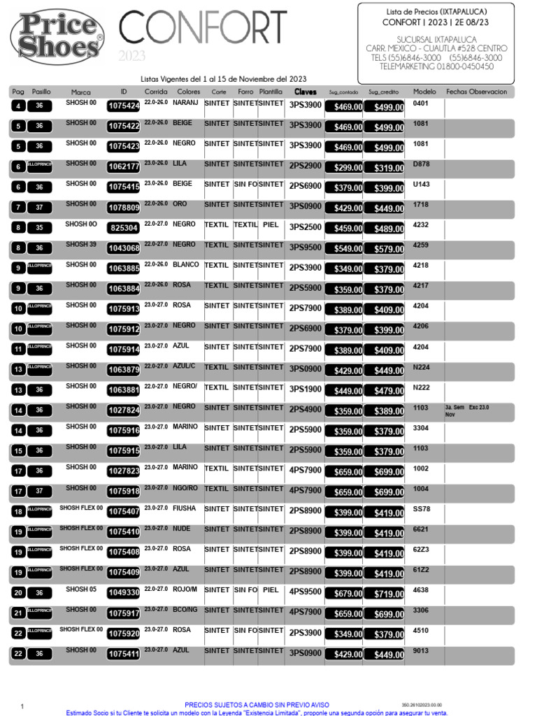 Ixtapaluca Price List Nov 2023 | PDF