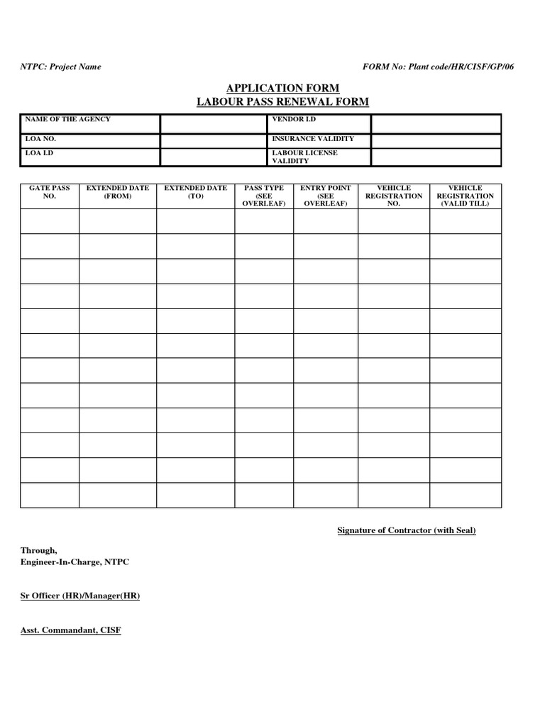 45.labour gate pass renewal | PDF