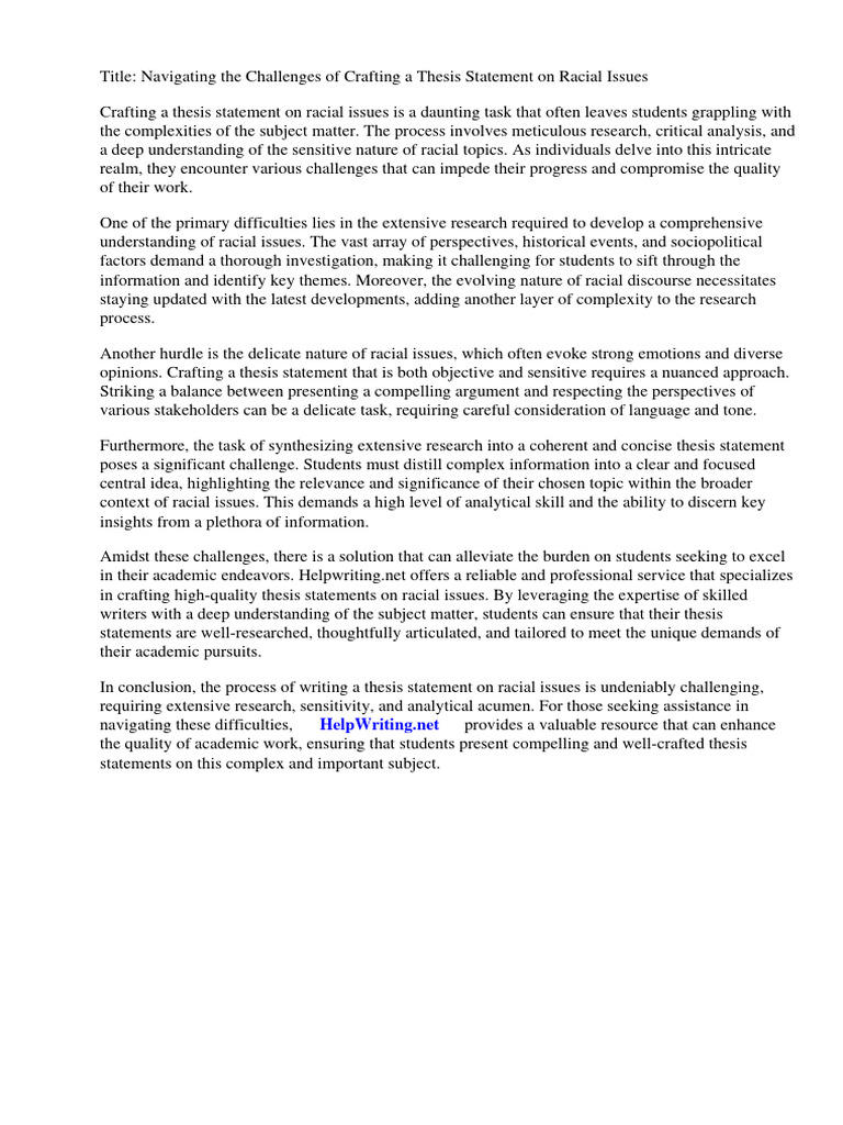 Thesis Statement For Racial Issues | PDF | Racism | Discrimination ...