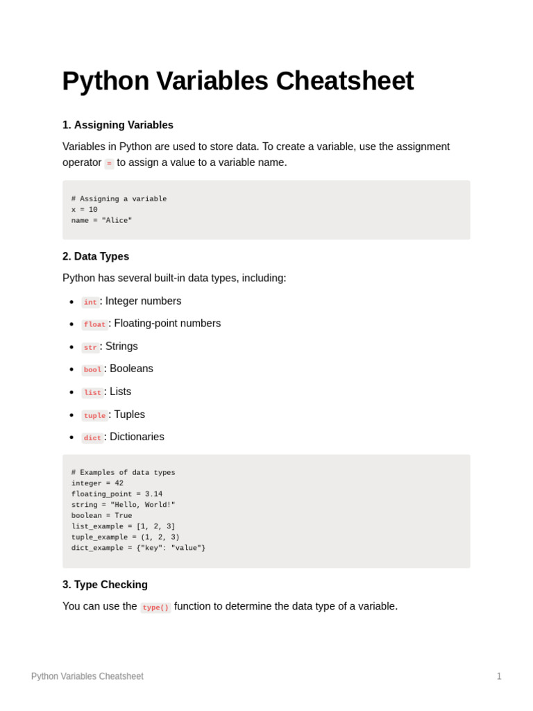 Python Variables Cheatsheet | PDF Python Variables Cheatsheet | PDF