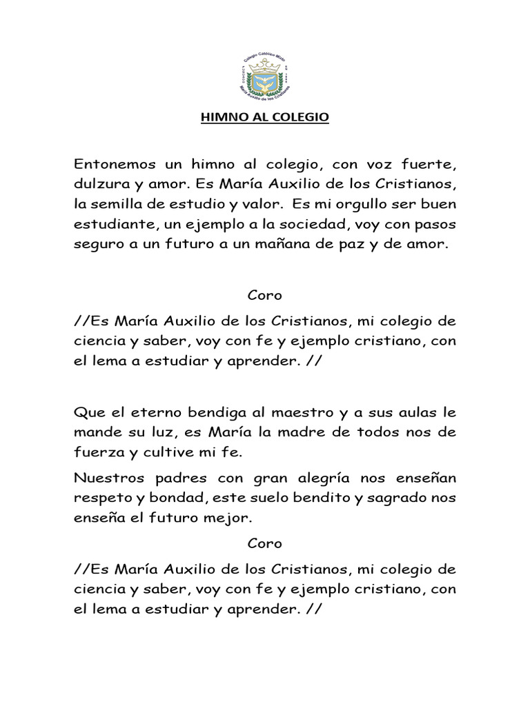 Himno Al Colegio | PDF | Religión y espiritualidad | Poesía