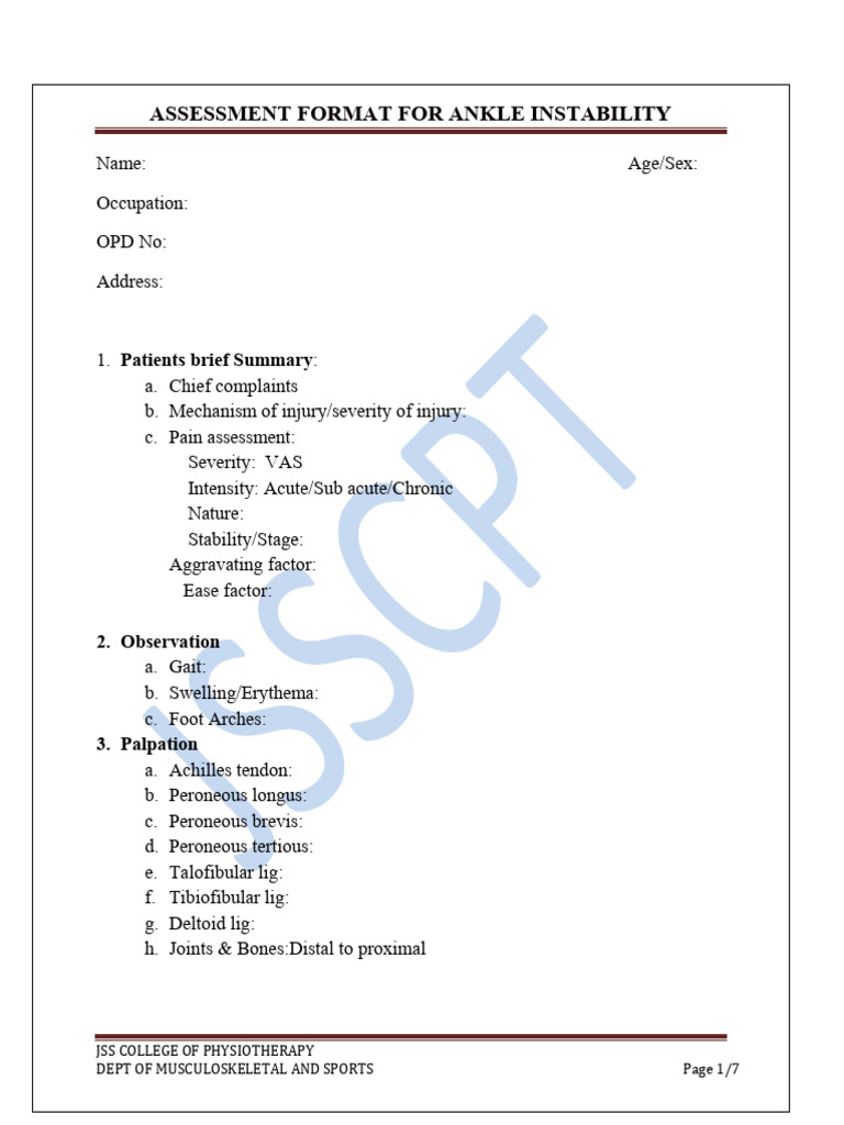 Ankle Evaluation Form | PDF | Foot | Ankle