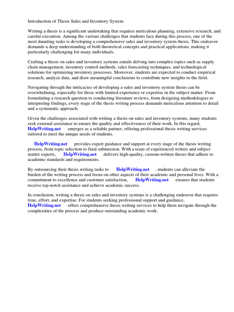 Introduction of Thesis Sales and Inventory System | PDF | Point Of Sale | Databases