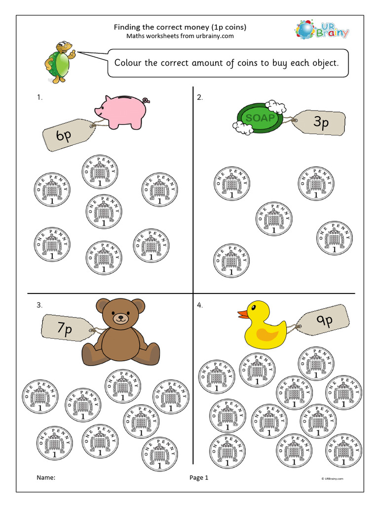 1p Coin Money Worksheets for Kids | PDF | Teaching Methods & Materials