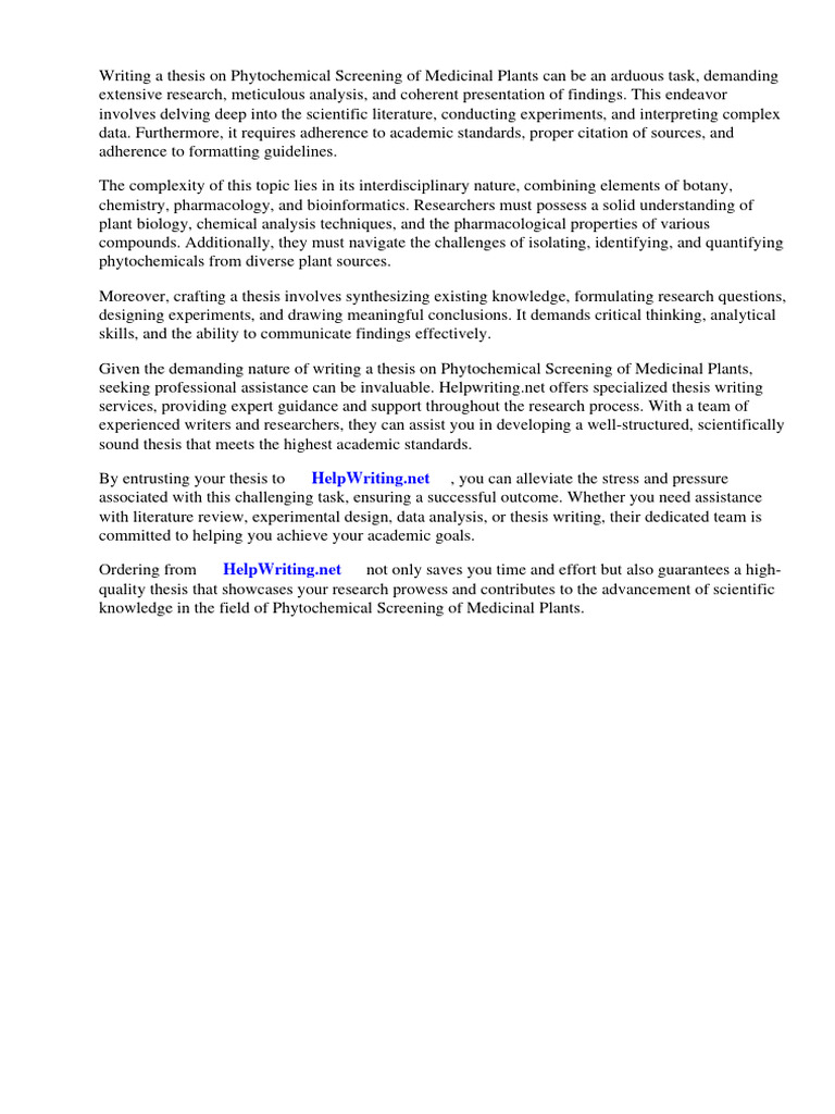 Phytochemical Screening of Medicinal Plants Thesis | PDF