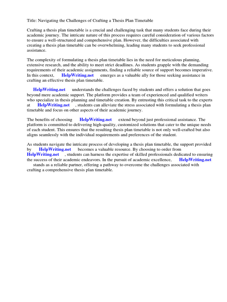 Thesis Plan Timetable | PDF | Thesis | Doctor Of Philosophy