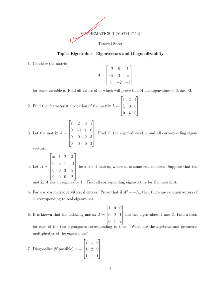 Tutorial 5 | PDF | Eigenvalues And Eigenvectors | Algebra