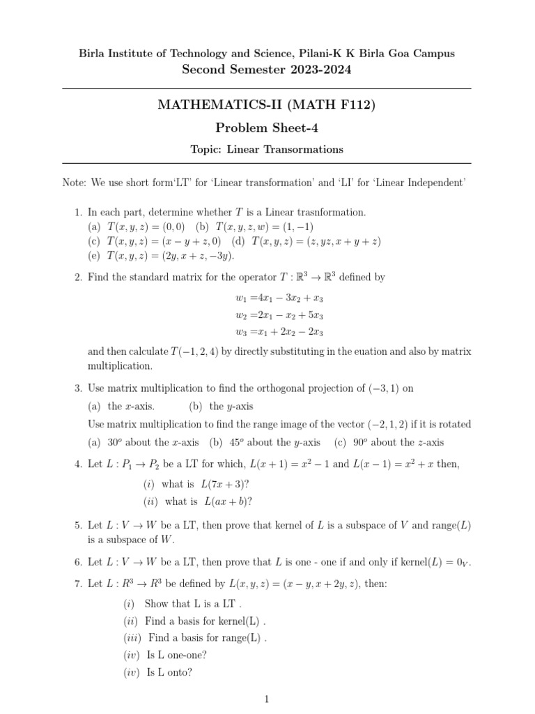 Tutorial 4 Pdf Cartesian Coordinate System Linear Map