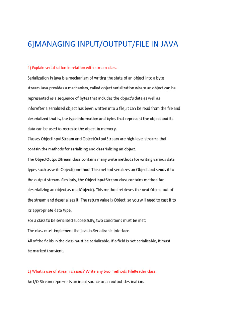Java Input/Output and Serialization Guide | PDF | Class (Computer ...