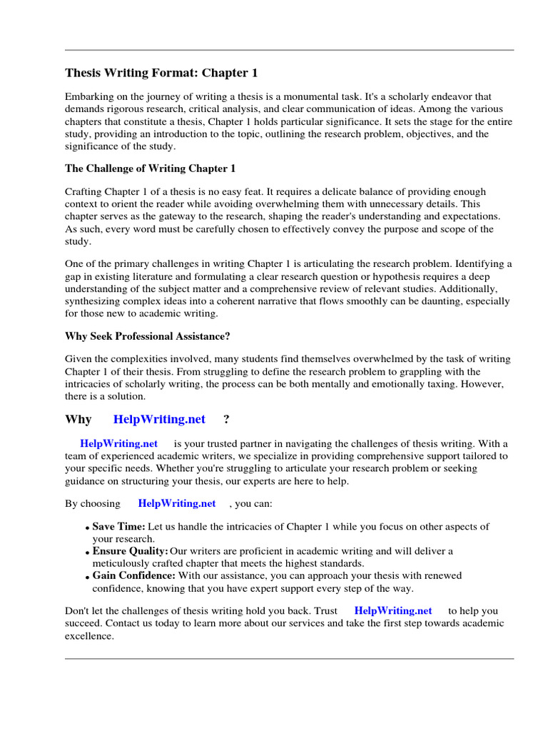 Thesis Writing Format Chapter 1 | PDF | Thesis | Methodology