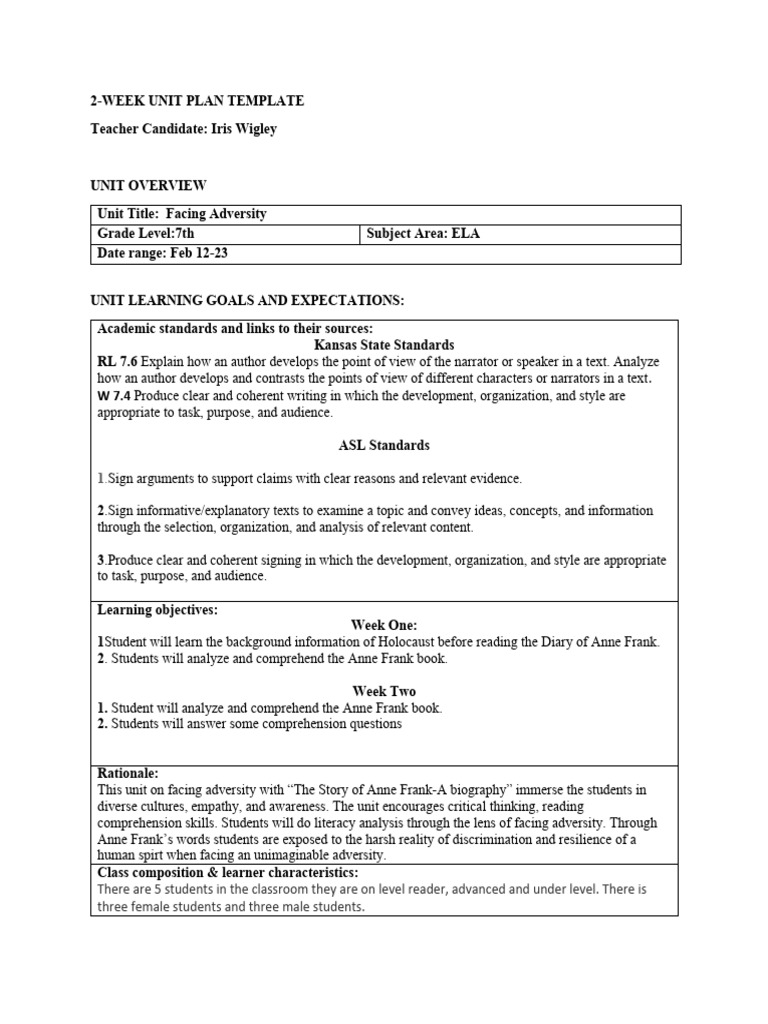 2-Week Unit Plan Iris | Download Free PDF | Reading Comprehension ...
