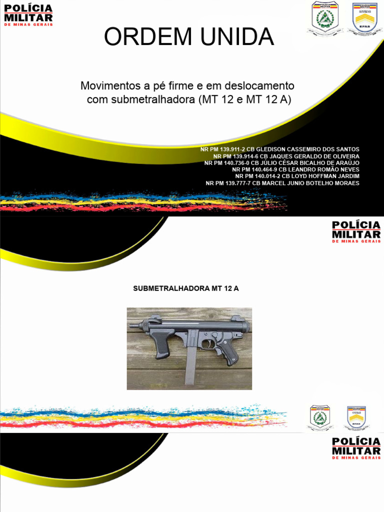 Trabalho de Ordem Unida MT 12 | PDF | Carregador (armas de fogo) | Polícia militar