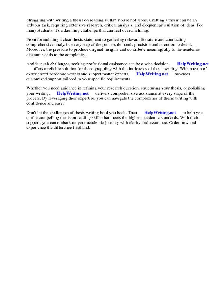 Sample Thesis About Reading Skills | PDF