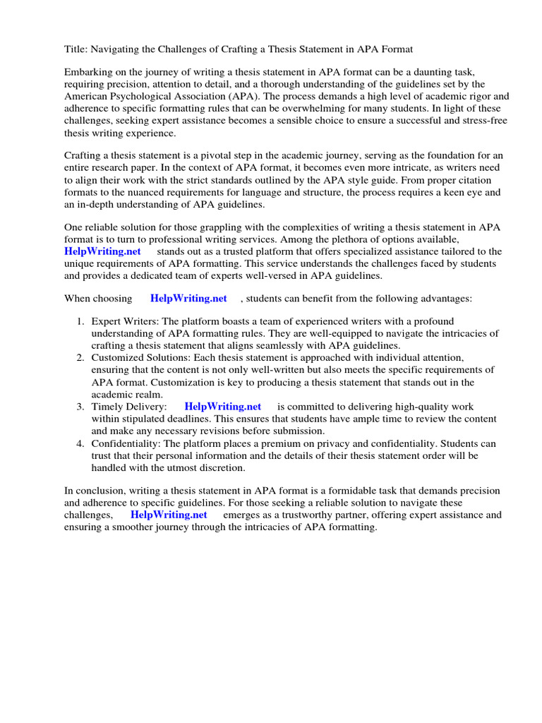 How To Write A Thesis Statement Using Apa Format | PDF | Thesis | Essays