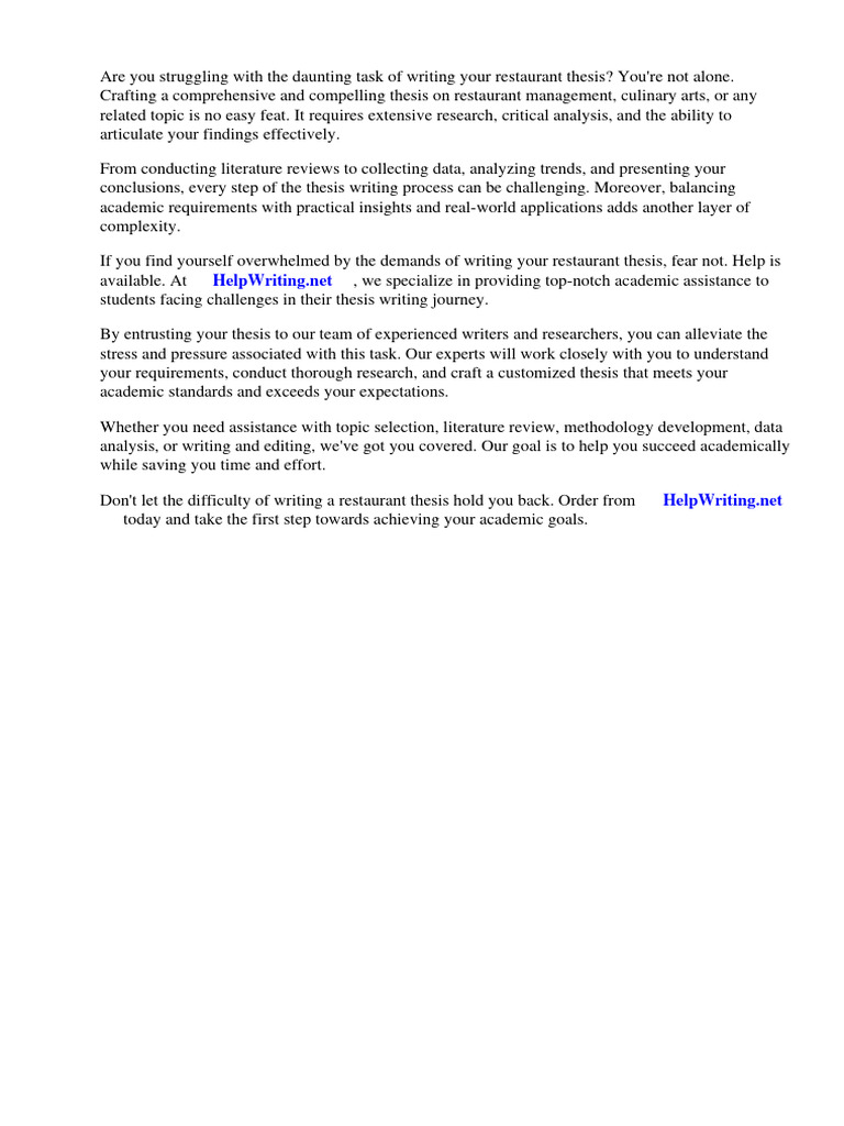 Restaurant Thesis Sample | Download Free PDF | Thesis | Fast Food