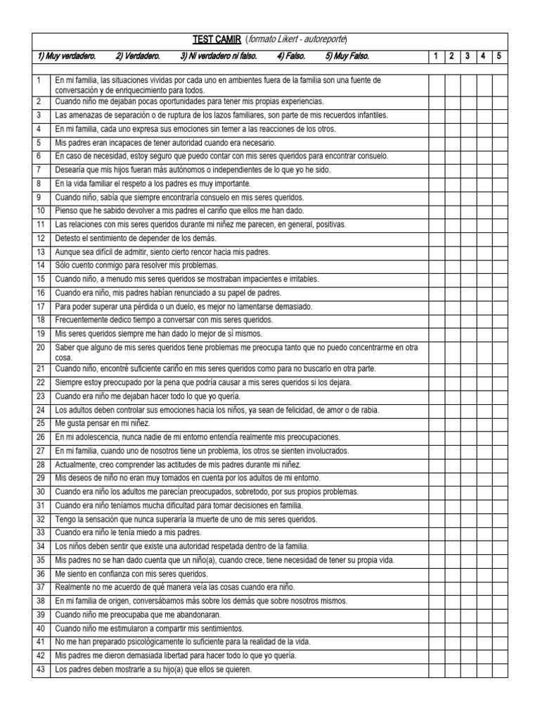 Cuestionario CAMIR-R sobre Apego | PDF | Adultos | Amor