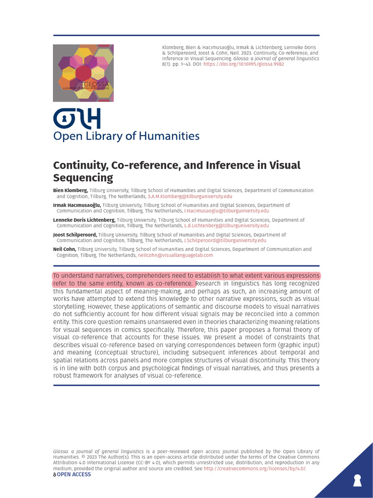 READ - Continuity, Co-Reference, and Inference in Visual Sequencing | PDF