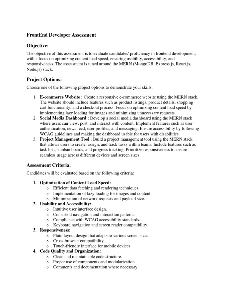 Frontend Developer Assessment Guide | PDF | Accessibility | Usability