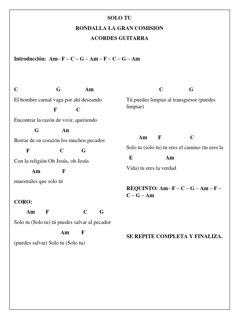 Solo Tu - Rondalla La Gran Comision | PDF