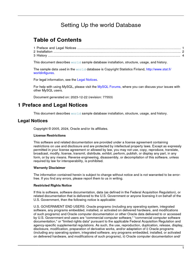 World Setup En.a4 | PDF | My Sql | Oracle Corporation