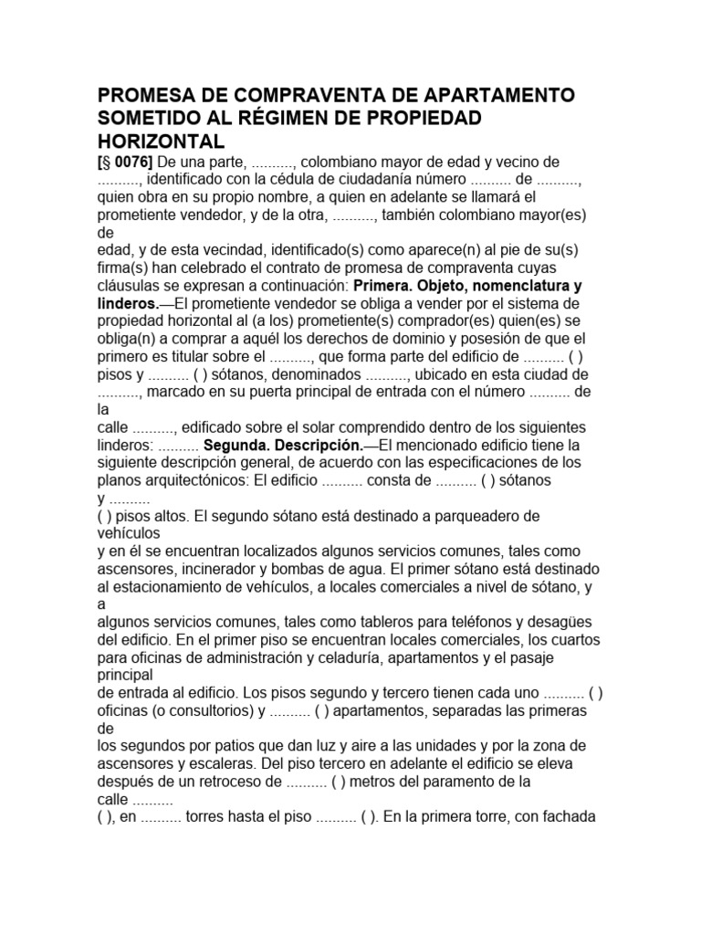 Modelo Promesa Compra Venta en Propiedad Horitzontal | PDF | Derecho y economía | Ley común