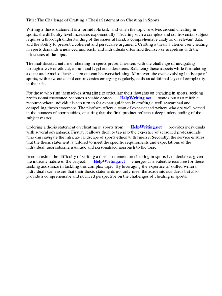 Thesis Statement for Cheating in Sports | PDF | Essays | Sports