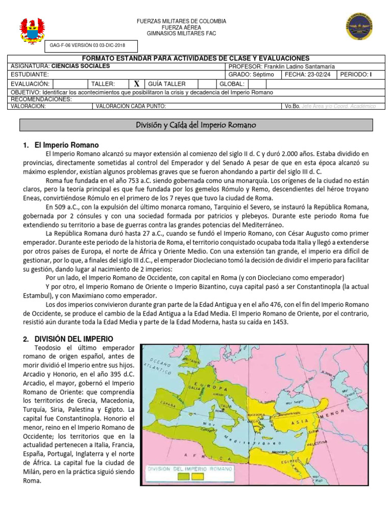 Ciencias Sociales 7° - Caída Del Imperio Romano - 23 de Febrero de 2024 | Descargar gratis PDF ...